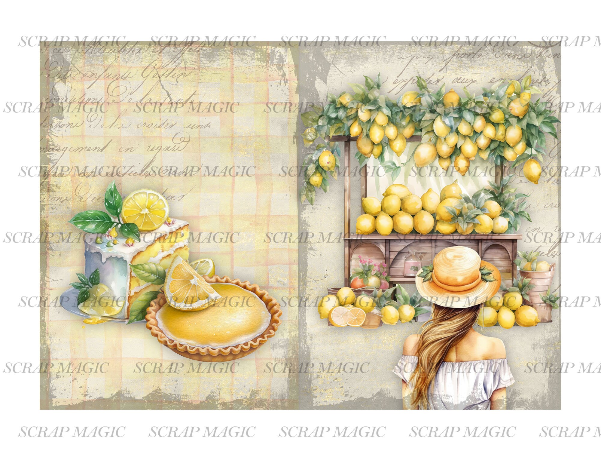 Lemon Junk Journal, Printable Collage Sheets, Yellow, Watercolor ...