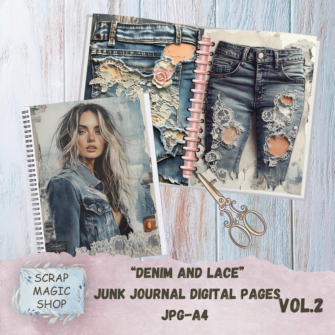 Denim and Lace Junk Journal Kit, Digital Download, Collage Sheets ...