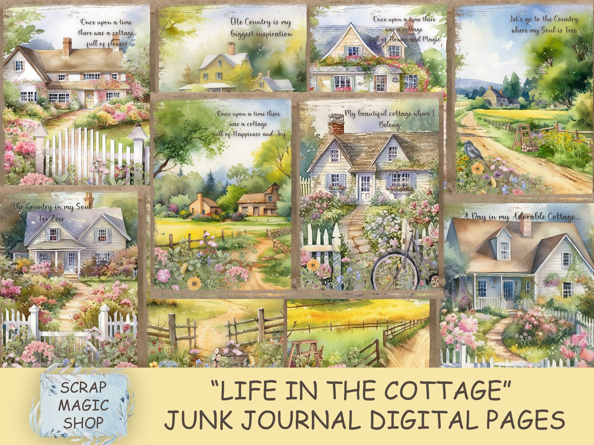 Country Cottage Junk Journal, Digital Kit, Landscape, Scenery, Spring ...