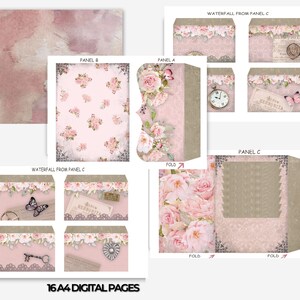 Junk Journal Folio Kit, Vintage Loaded Folder, Roses Printables, Pink Collage Sheets, Instant ...