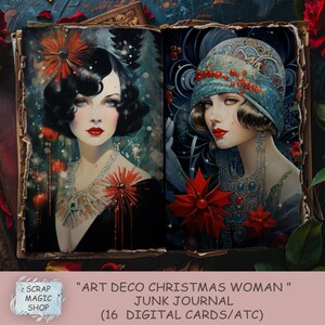 Art Deco Christmas Woman, Atc/cards, Junk Journal, Digital Kit, Instant ...