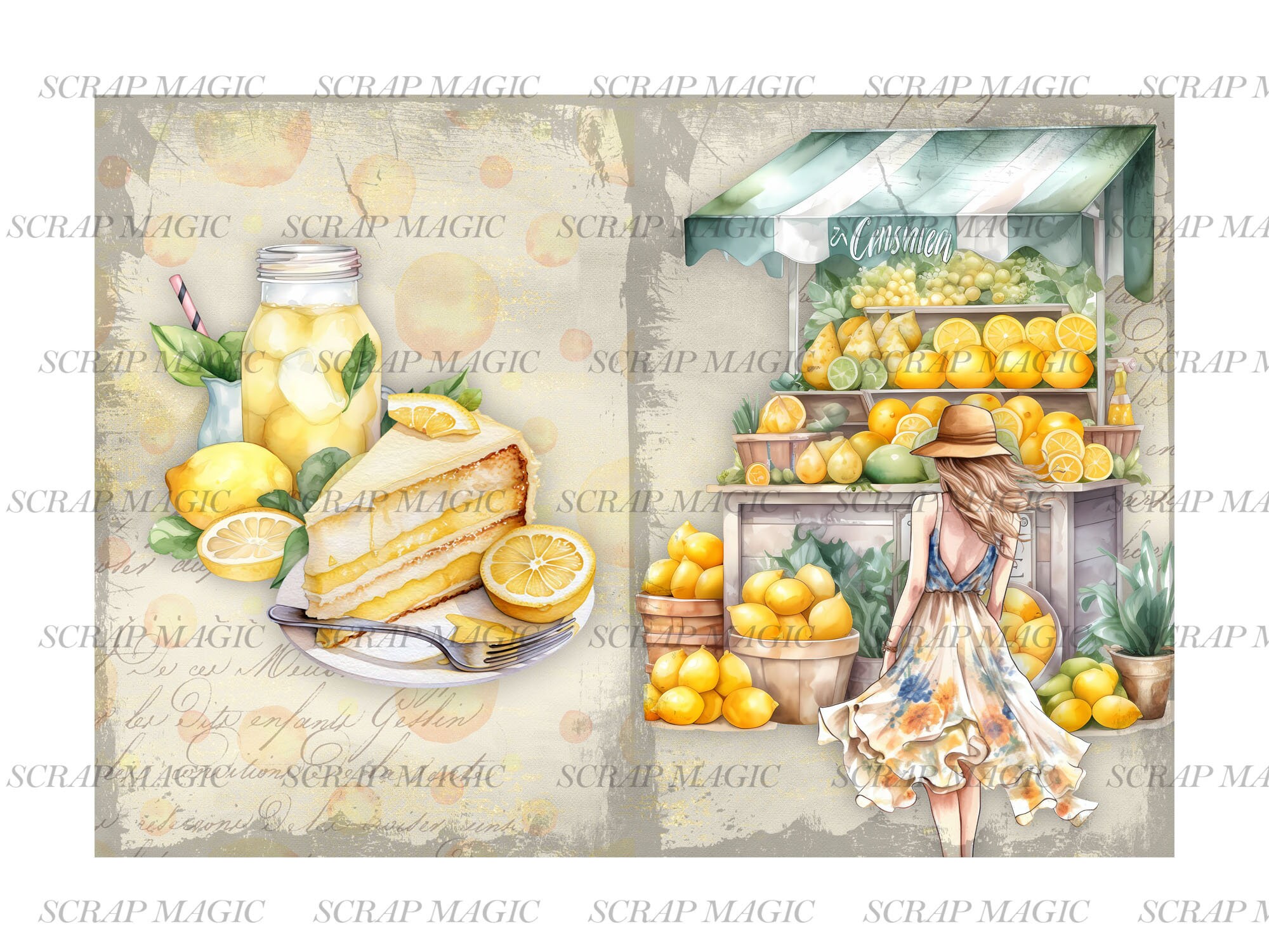 Lemon Junk Journal, Printable Collage Sheets, Yellow, Watercolor ...