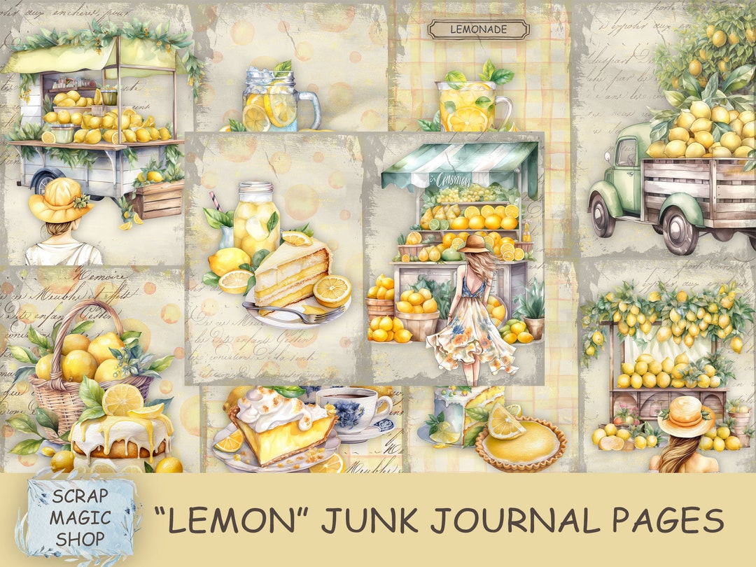 Lemon Junk Journal, Printable Collage Sheets, Yellow, Watercolor ...