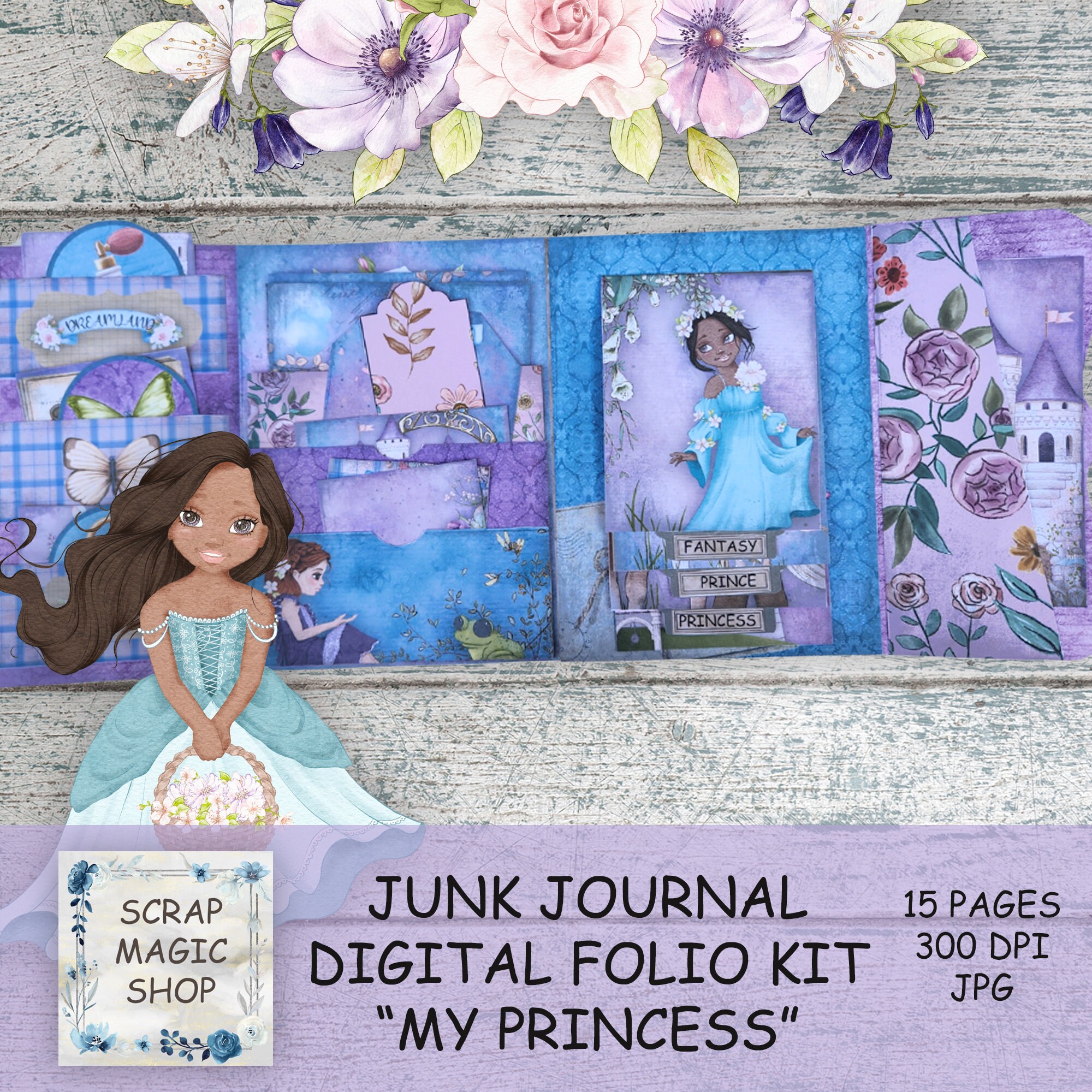 Prince and Princess Junk Journal Folio Kit, Loaded Folder, Printables ...