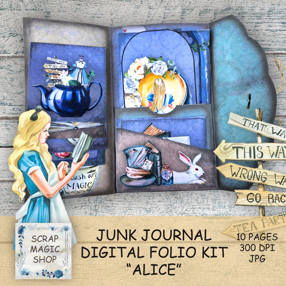 Alice in Wonderland Junk Journal Folio Kit, Loaded Folder, Insert ...