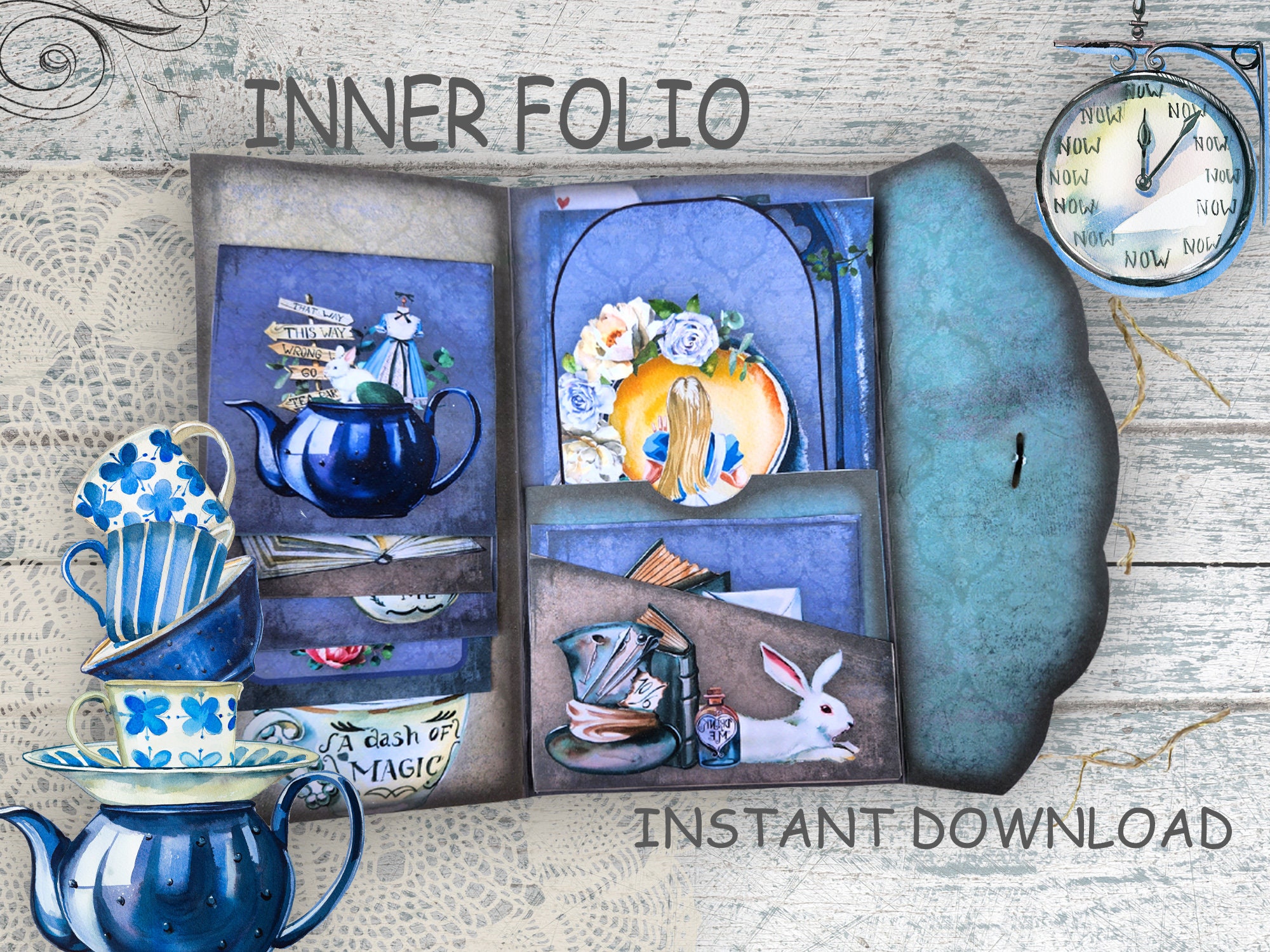 Alice in Wonderland Junk Journal Folio Kit, Loaded Folder, Insert ...