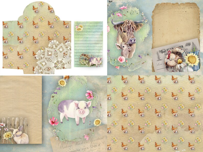 Floral Farm Junk Journal, Digital Kit , Farm Life, Journal Pages ...