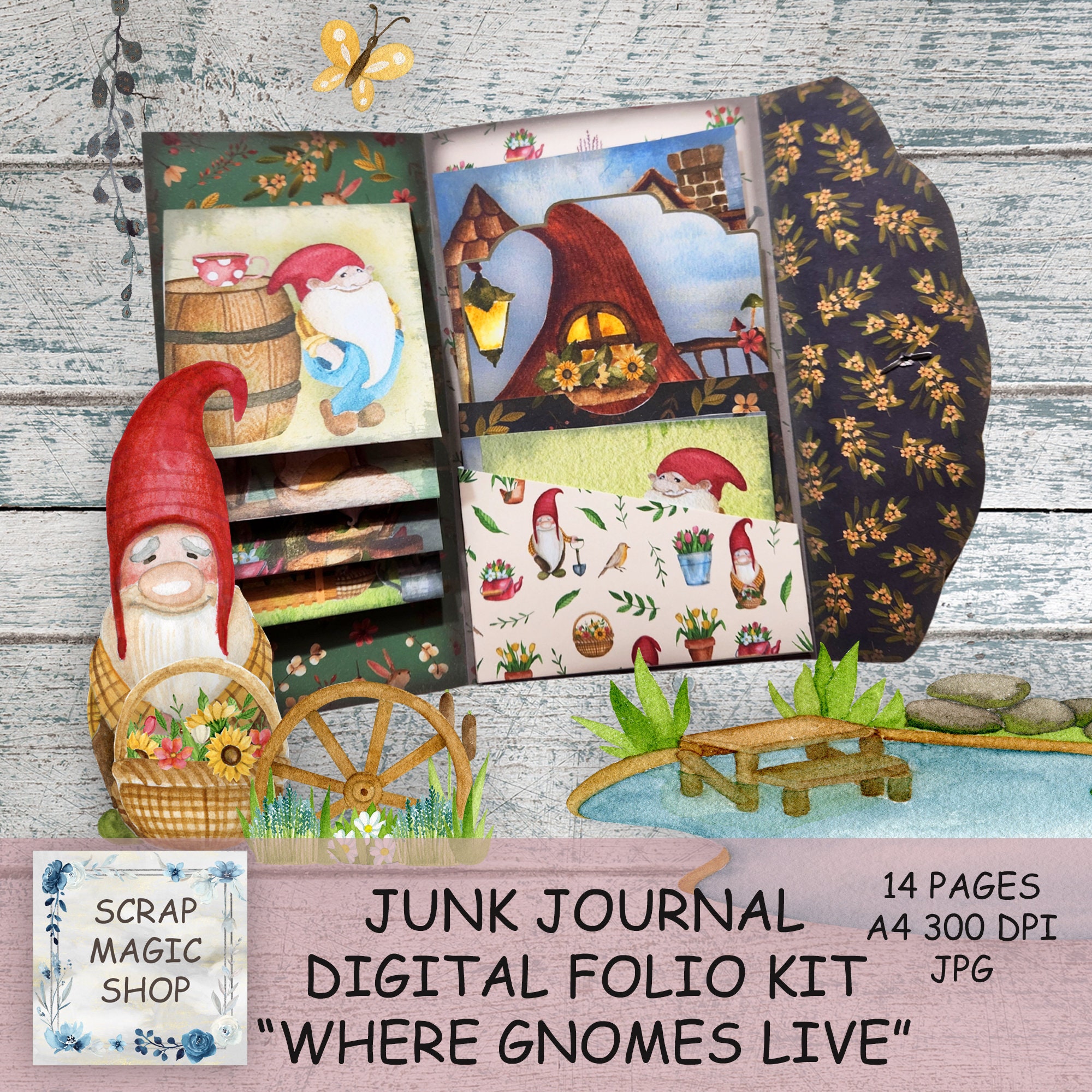 Gnomes Junk Journal, Folio Kit, Loaded Folder, Woodland Printables ...