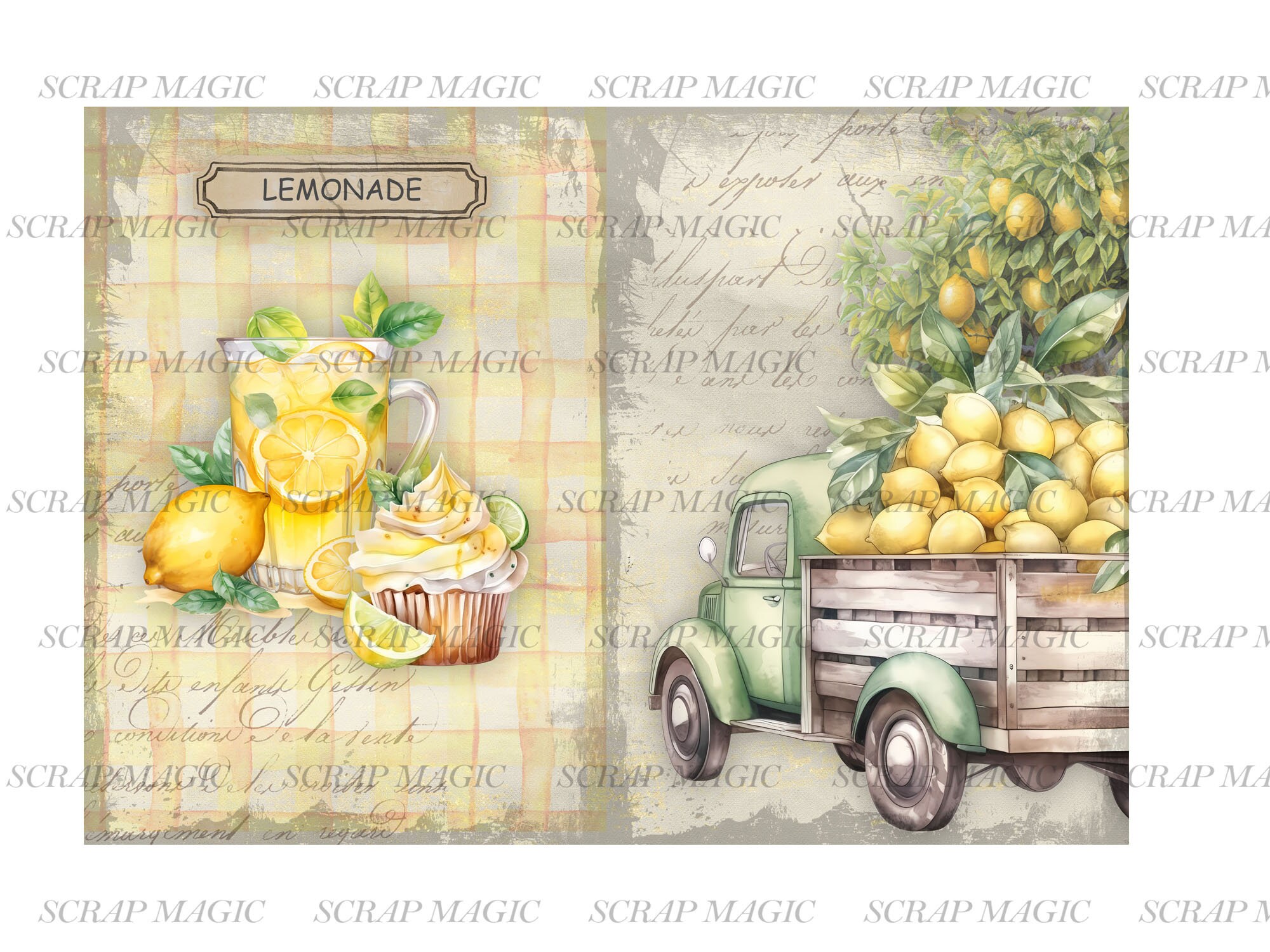 Lemon Junk Journal, Printable Collage Sheets, Yellow, Watercolor ...