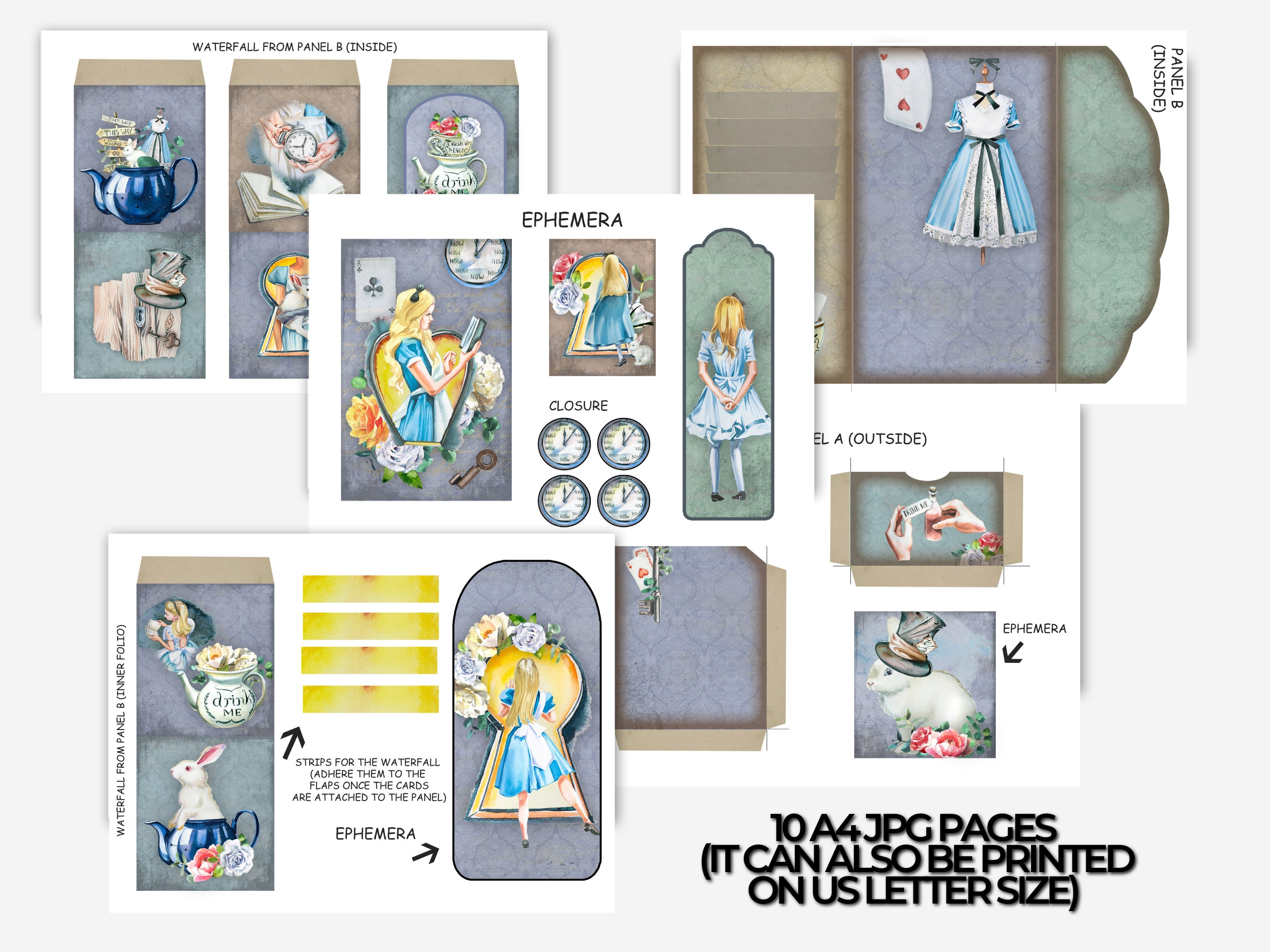 Alice in Wonderland Junk Journal Folio Kit, Loaded Folder, Insert ...