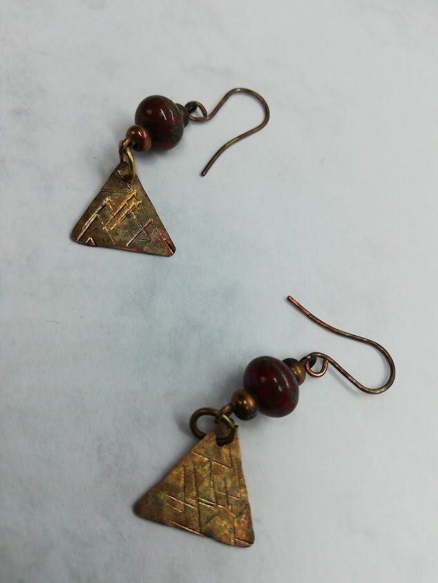 Red & Copper Earrings Deep Red and Copper Geometric Drop - Etsy