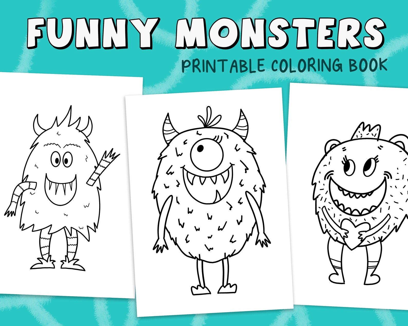 Funny Monsters Coloring Pages for Kids | Monster Coloring Bundle ...
