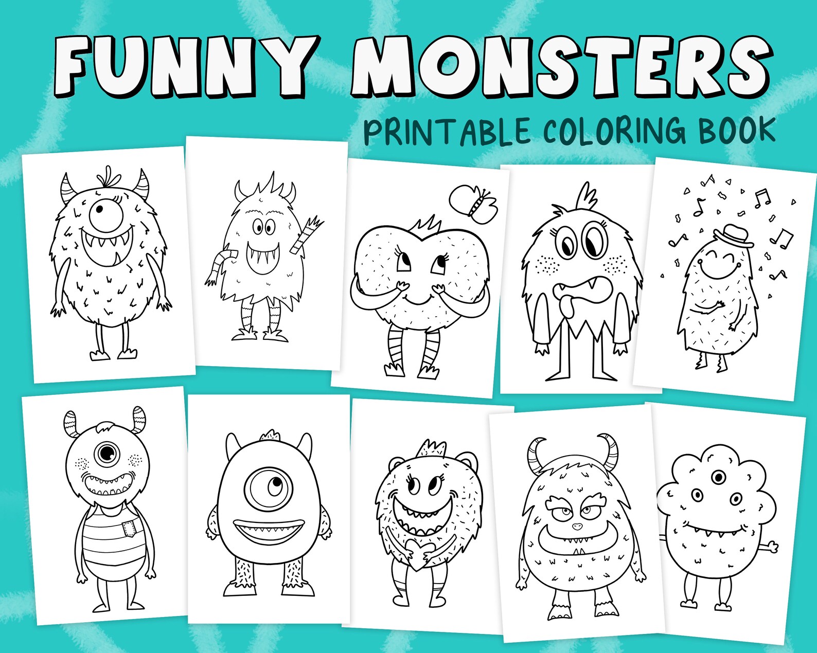 Funny Monsters Coloring Pages for Kids | Monster Coloring Bundle ...