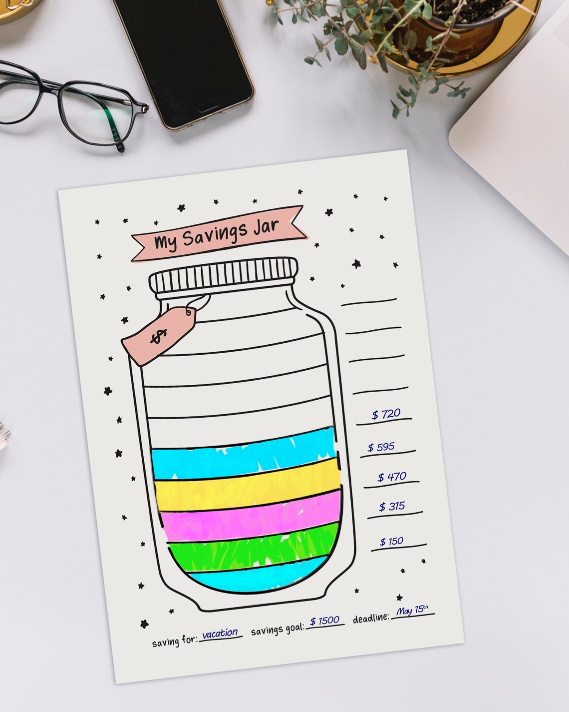 Saving Tracker Savings Jar Hand-drawn Savings Jar Printable Bullet ...