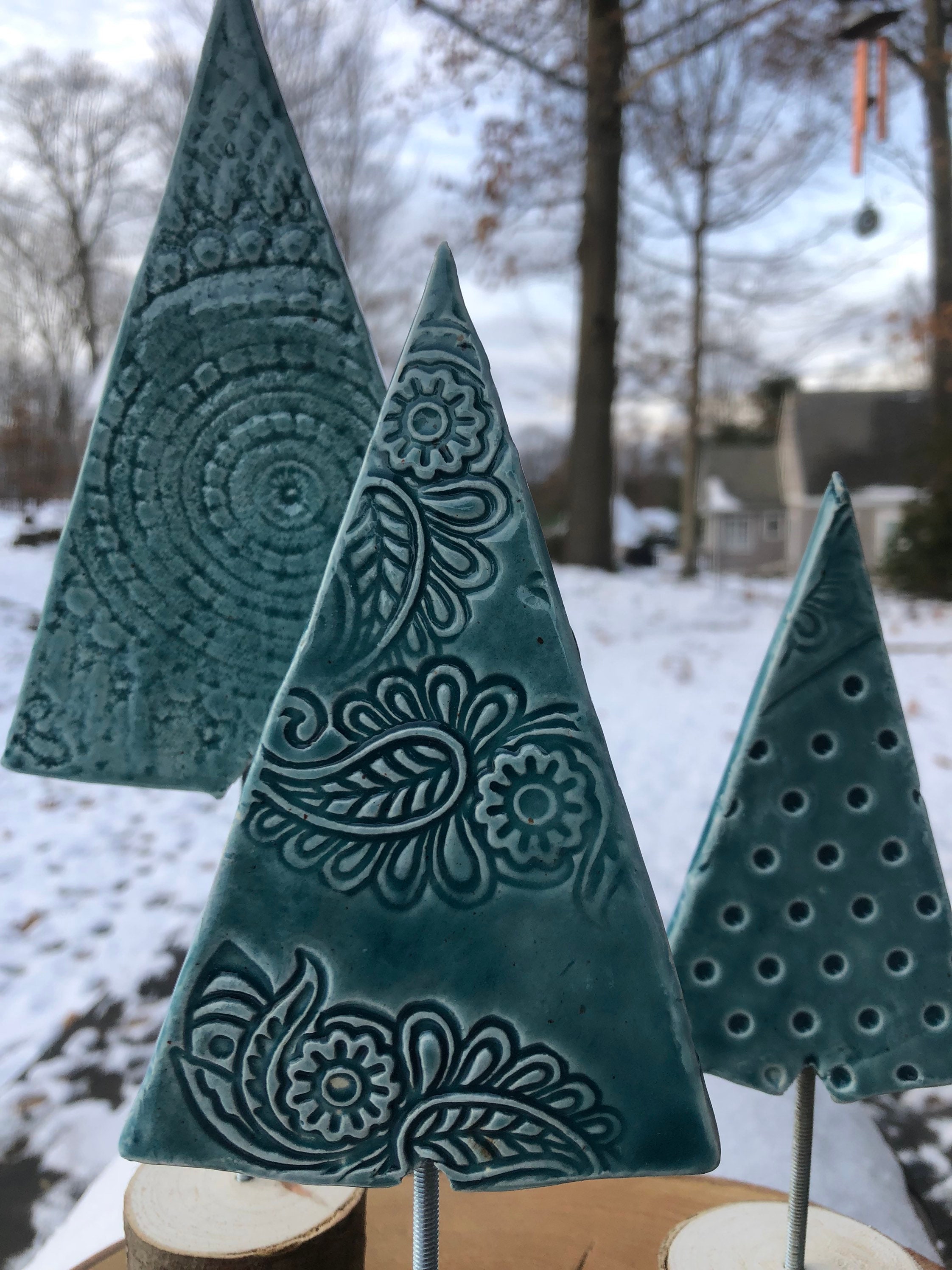 Ceramic Trees on Birch Tree Base - Etsy