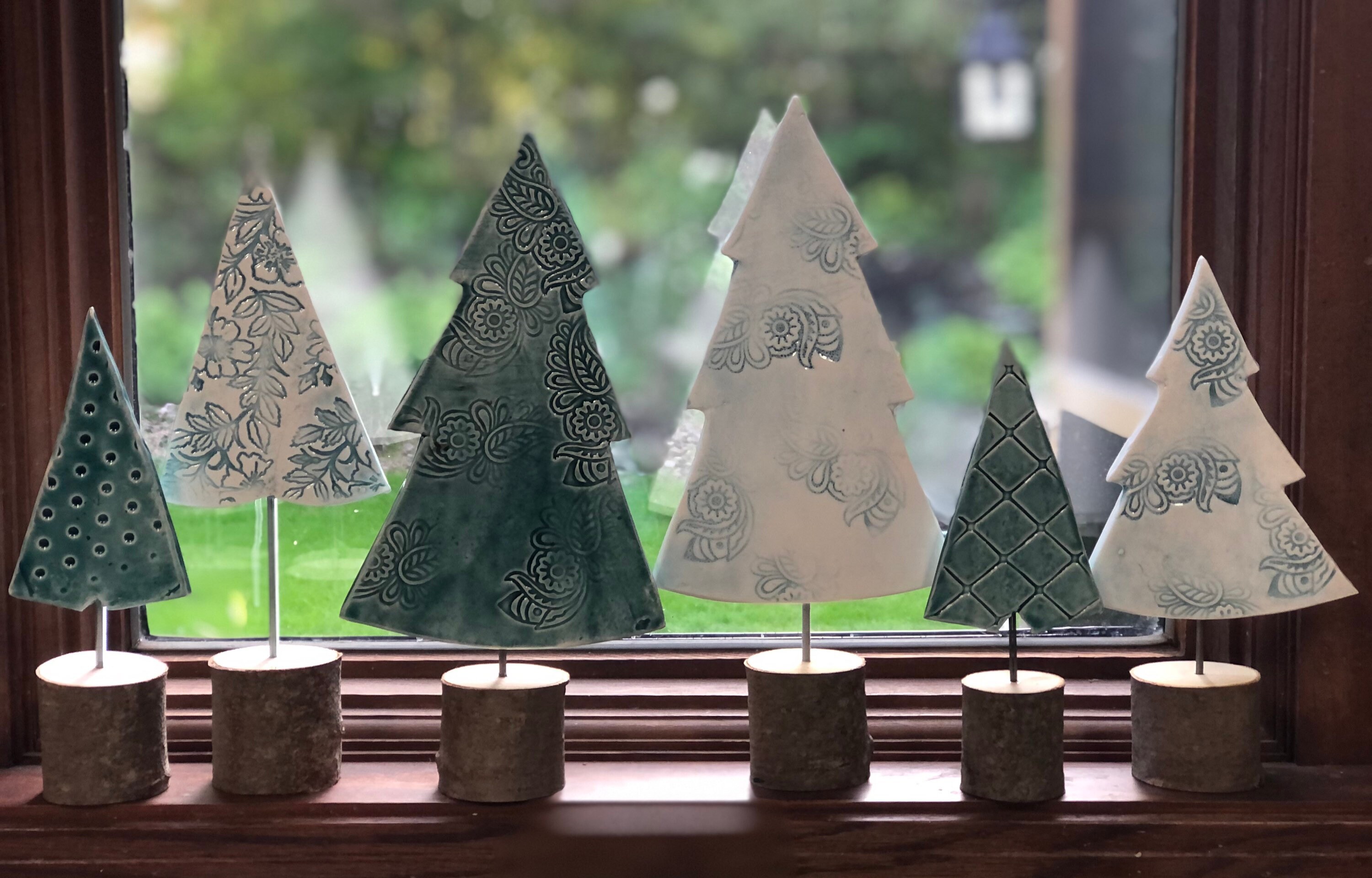 Ceramic Trees on Birch Tree Base - Etsy
