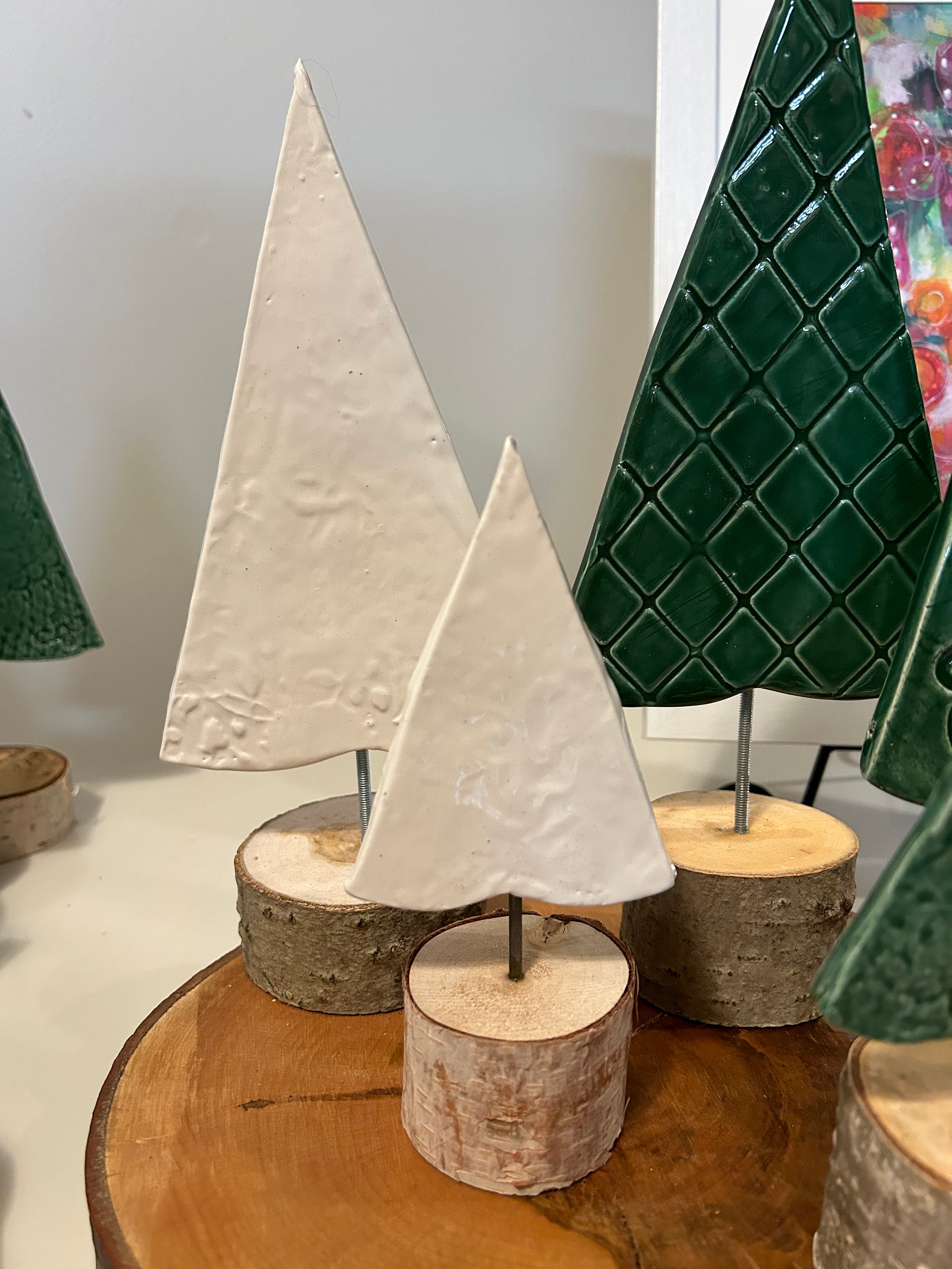 Ceramic Trees on Birch Tree Base - Etsy