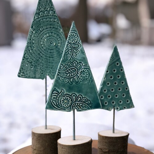 Ceramic Trees on Birch Tree Base - Etsy