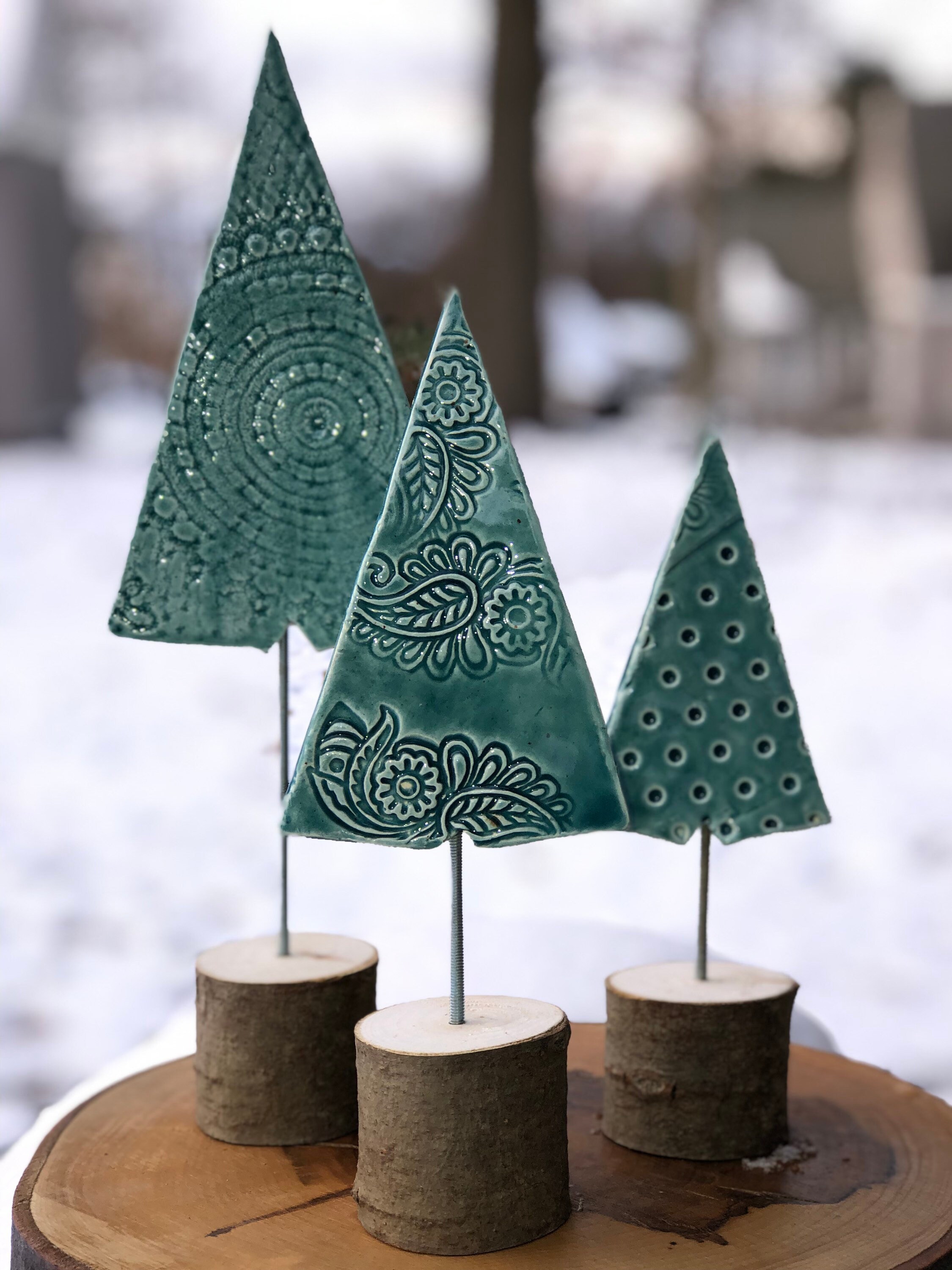 Ceramic Trees on Birch Tree Base - Etsy