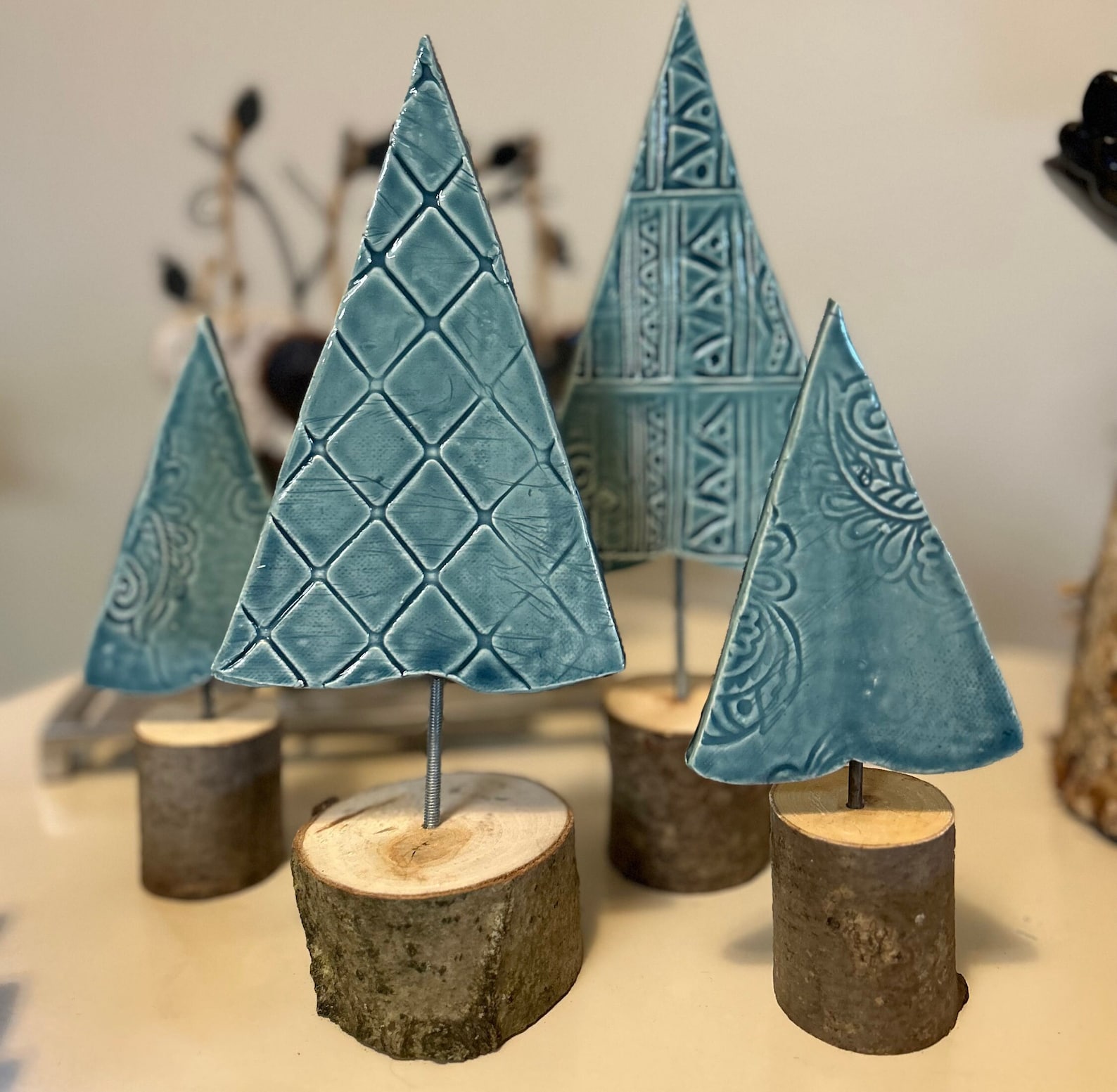 Ceramic Trees on Birch Tree Base - Etsy