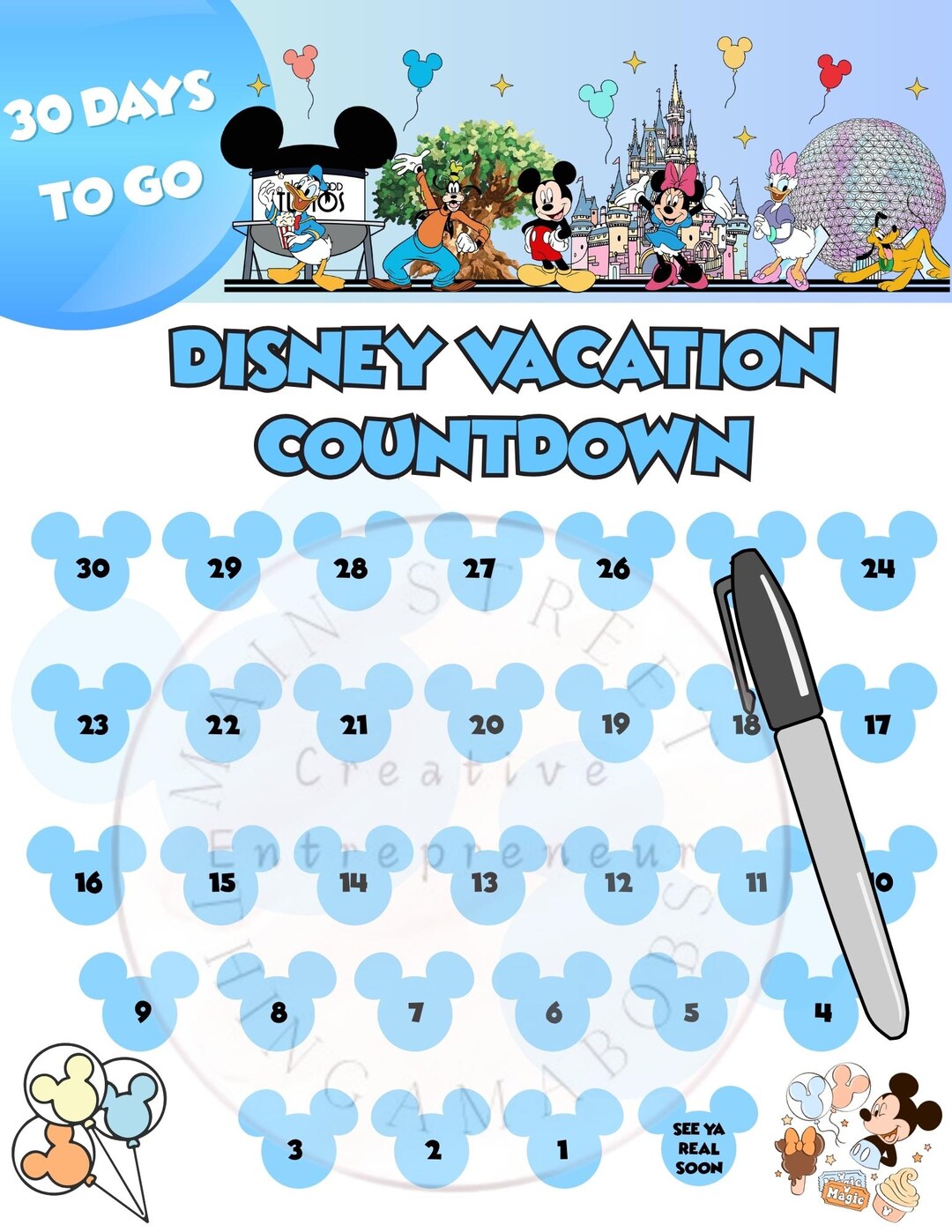 Disney Vacation Countdown - Printable | Instant Download PDF - Etsy