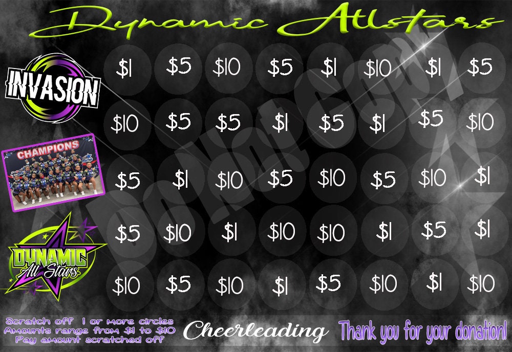 Scratch off Fundraiser Cards - Cheerleaders - Gymnast - Dance ...