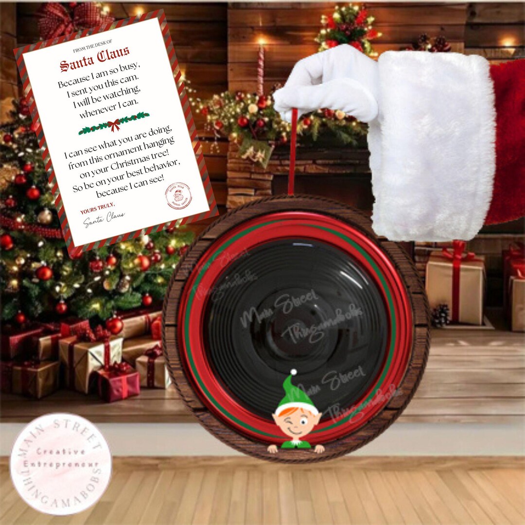 Santa Cam, Elf Surveillance Ornament Christmas, Round Tree Ornament ...