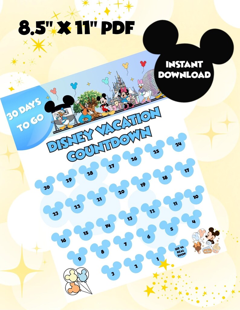 Disney Vacation Countdown - Printable | Instant Download PDF - Etsy