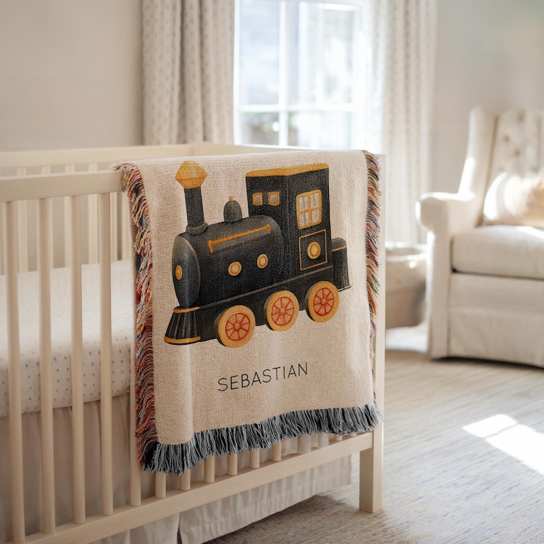 Personalized Black Train Baby Blanket, Custom Name Locomotive Throw ...