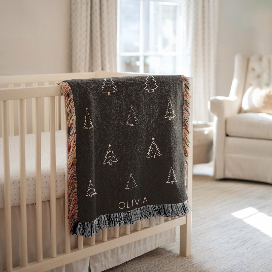 Personalized Christmas Tree Baby Blanket, Custom Name Holiday Throw ...