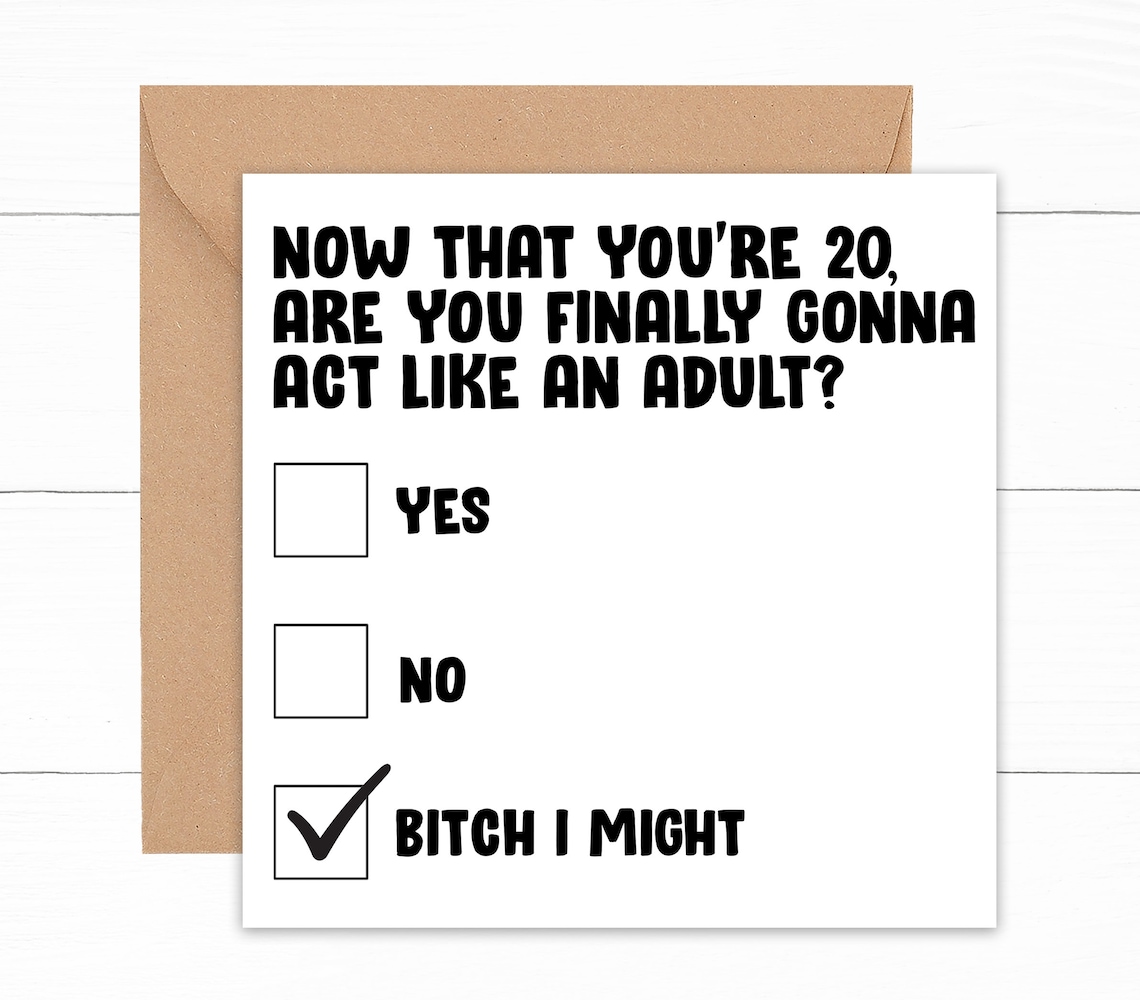Funny 20th Birthday Card, 20 Year Old Birthday Card, Card for 20th ...