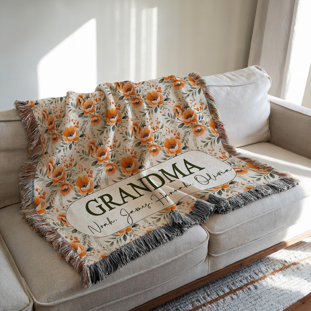 Personalized Grandma Orange Flowers Blanket, Custom Name Orange Flower ...