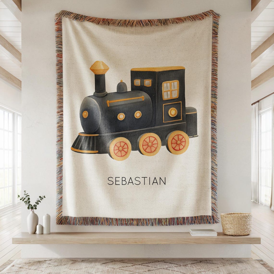 Personalized Black Train Baby Blanket, Custom Name Locomotive Throw ...