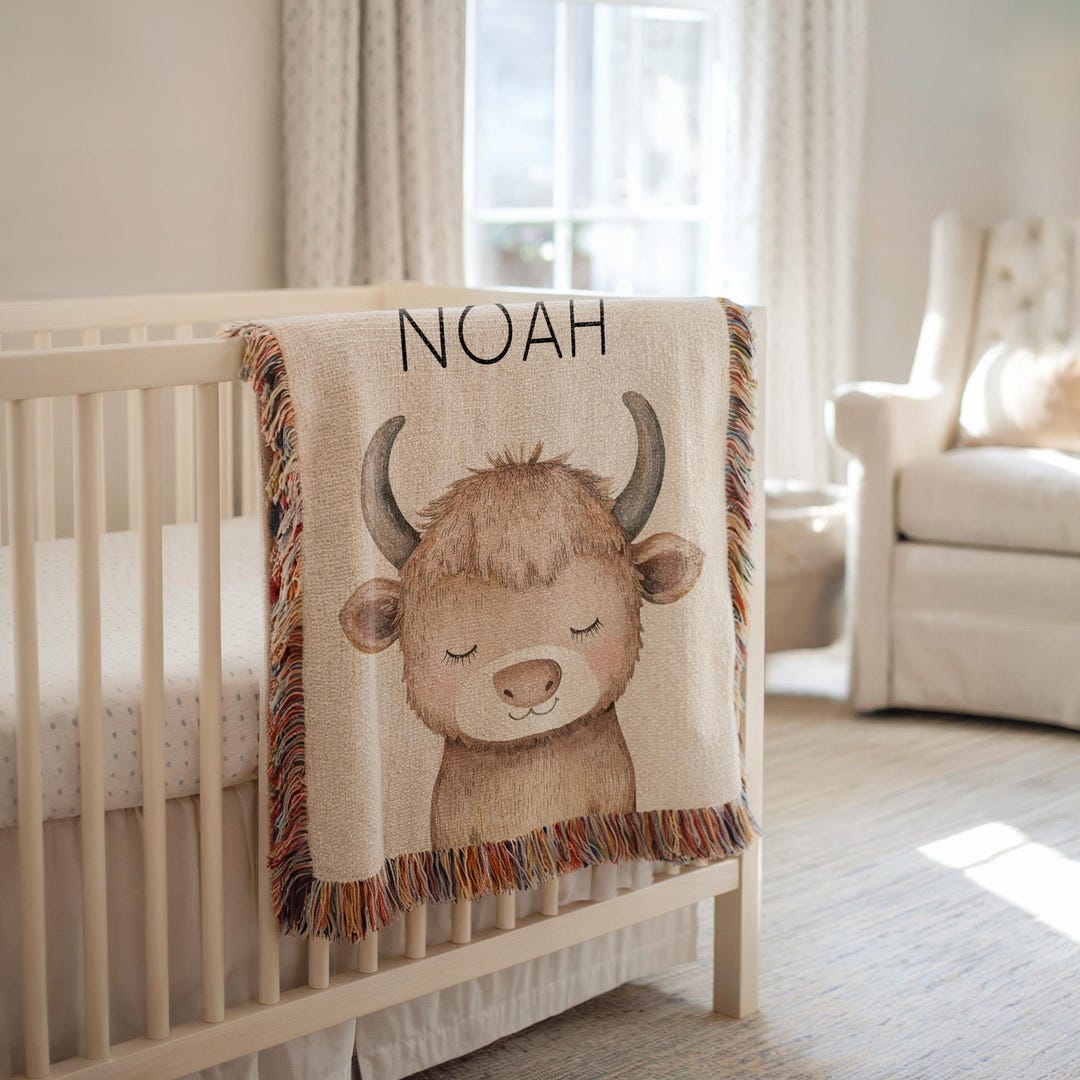 Personalized Buffalo Baby Blanket, Custom Bison Crib Throw With Name ...