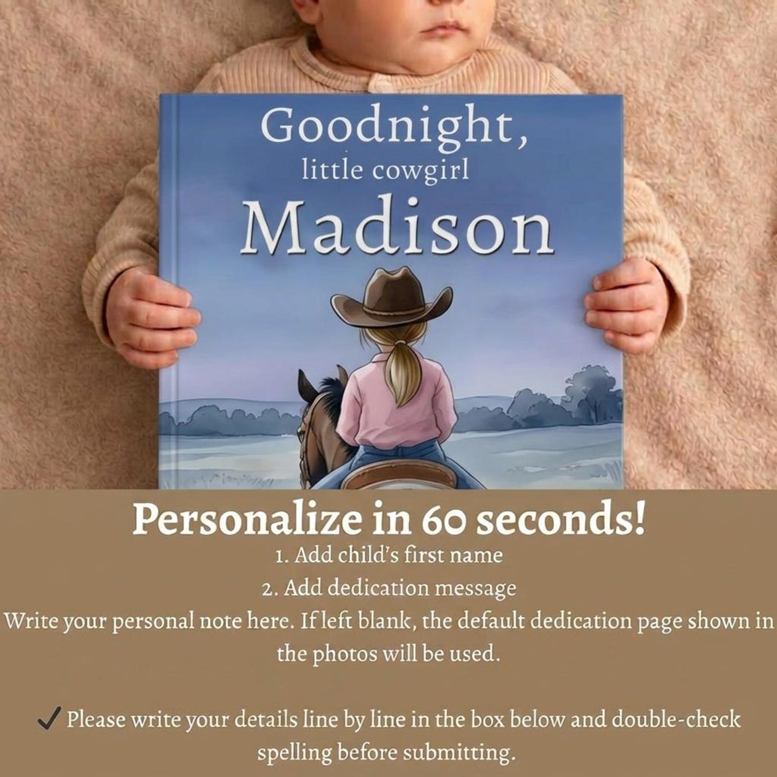 Personalized Cowgirl Bedtime Story Book, Custom Western Cowgirl Baby ...