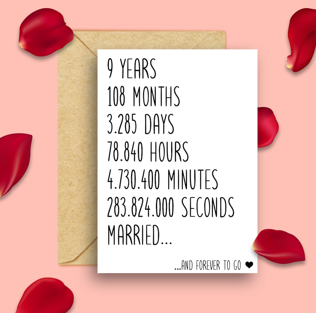 9th Anniversary Card, 9th Wedding Anniversary Card, 9 Years Married, 9 ...