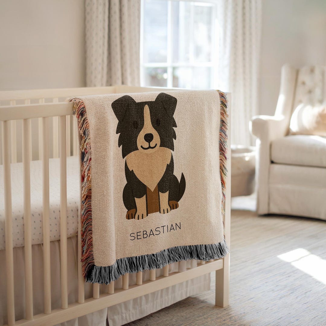 Personalized Border Collie Dog Baby Blanket, Custom Name Puppy Nursery ...