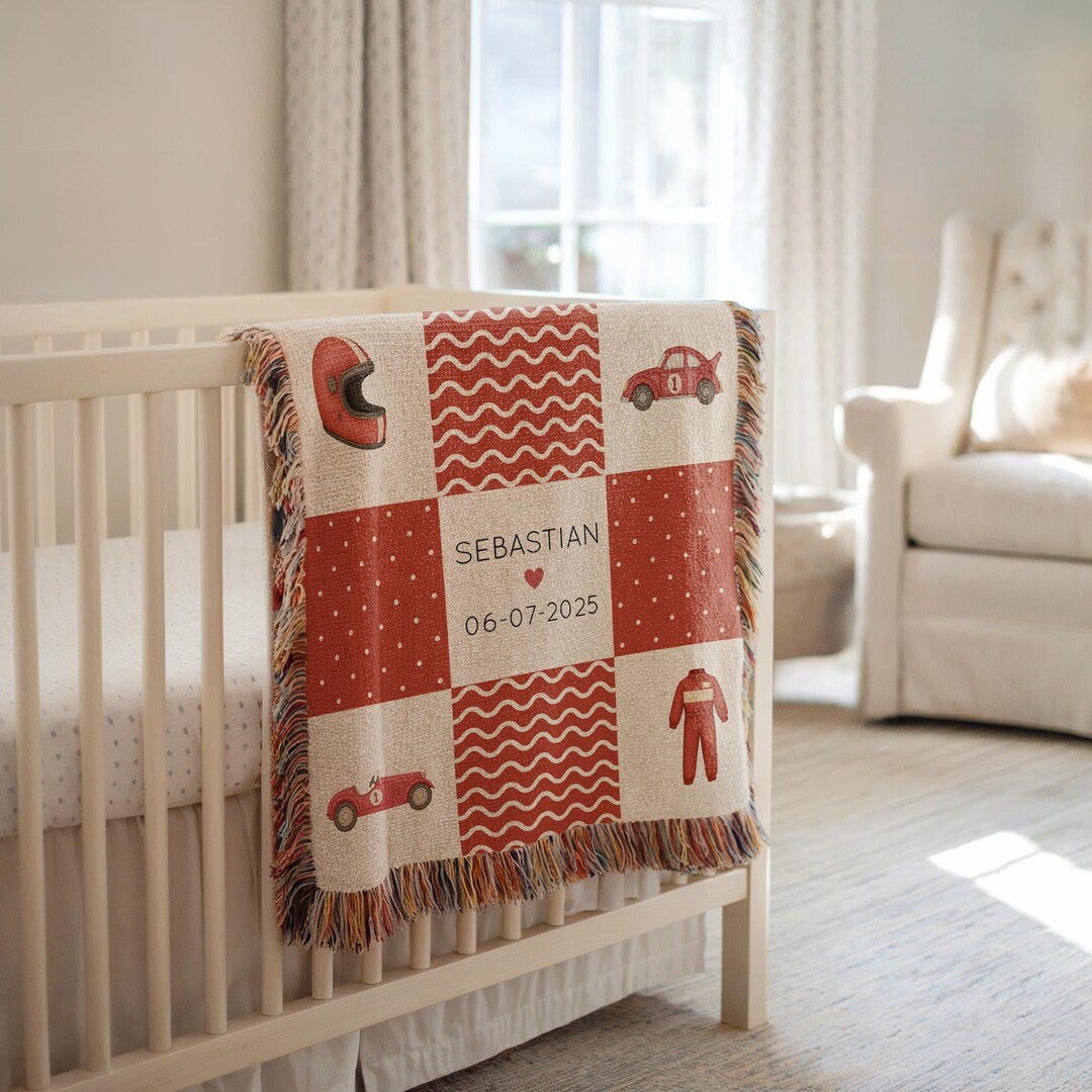 Personalized Red Race Car Baby Blanket With Racing Icons, Custom ...