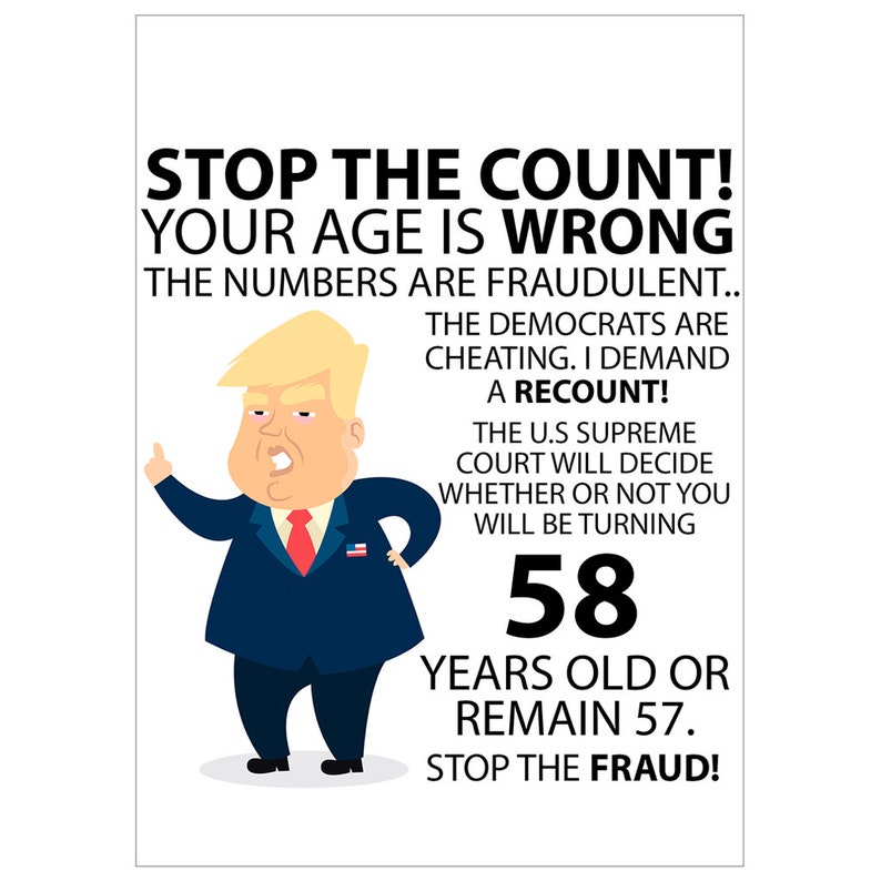 Funny 58th Birthday Card, Funny Trump 58th Birthday Card, Hilarious 58 ...