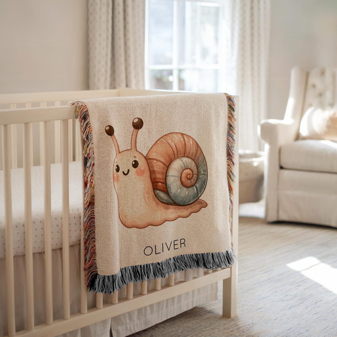 Personalized Snail Baby Blanket, Custom Name Garden Animal Nursery ...