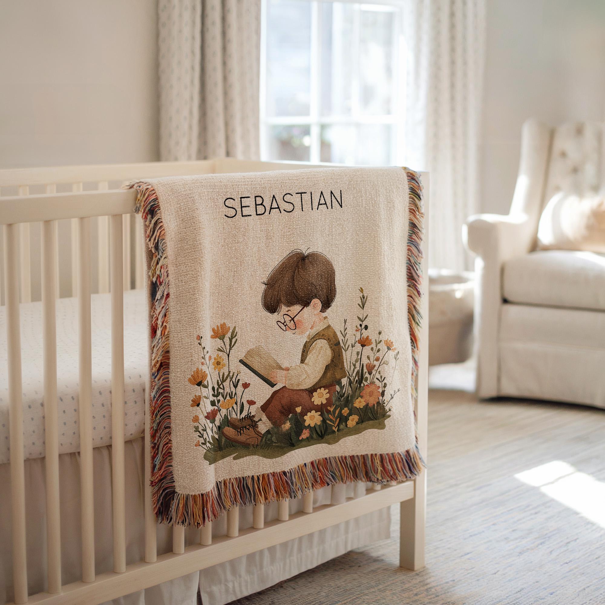 Personalized Reading Boy Baby Blanket, Custom Name Book Lover Blanket ...