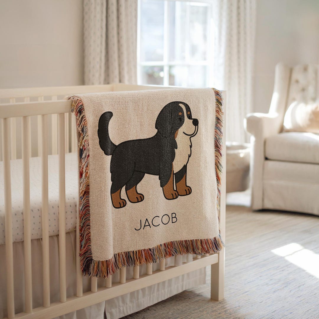 Personalized Bernese Mountain Dog Baby Blanket, Custom Name Puppy Throw ...