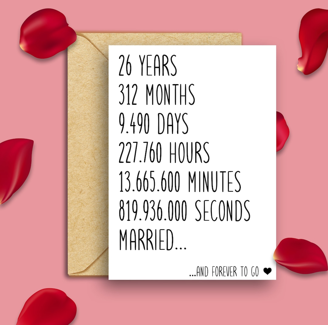 26th Anniversary Card, 26th Wedding Anniversary Card, 26 Years Married ...