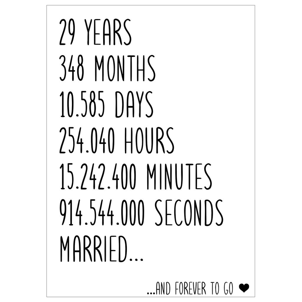 29th Anniversary Card 29th Wedding Anniversary Card 29 Years - Etsy