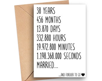 38th Anniversary Card, 38th Anniversary Gift for Husband, 38 Year ...