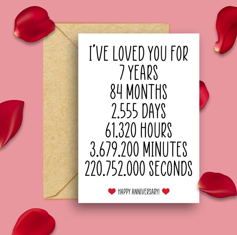 7th Anniversary Card 7 Year Anniversary Card 7 Years Married | Etsy