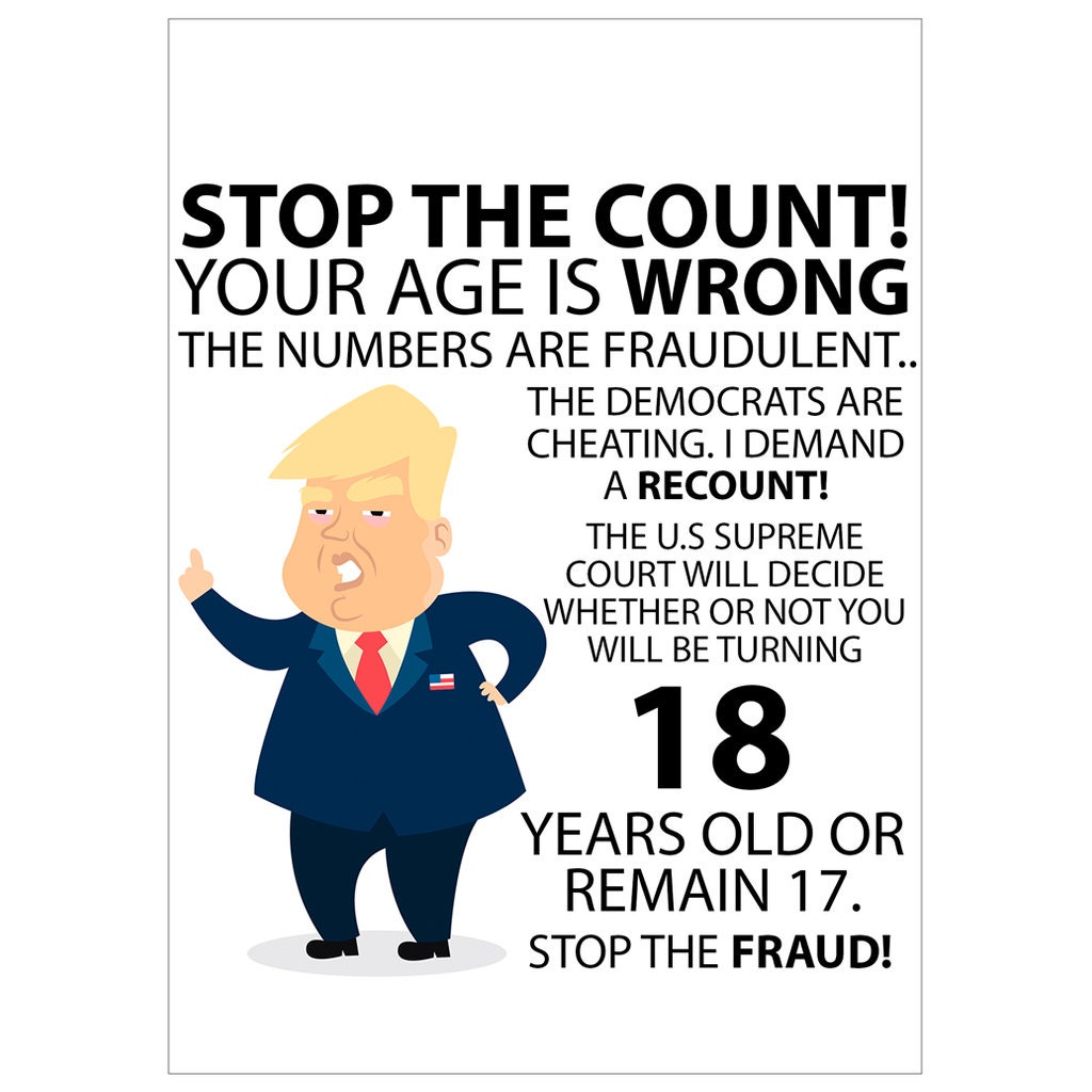 Funny 18th Birthday Card, Funny Trump 18th Birthday Card, Hilarious 18 ...