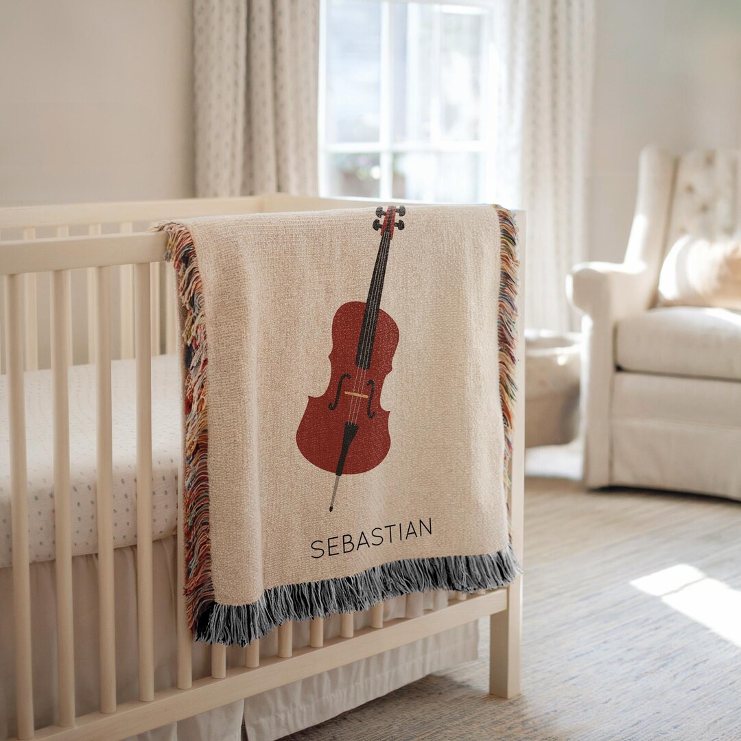Personalized Cello Baby Blanket, Custom Name String Instrument Nursery ...