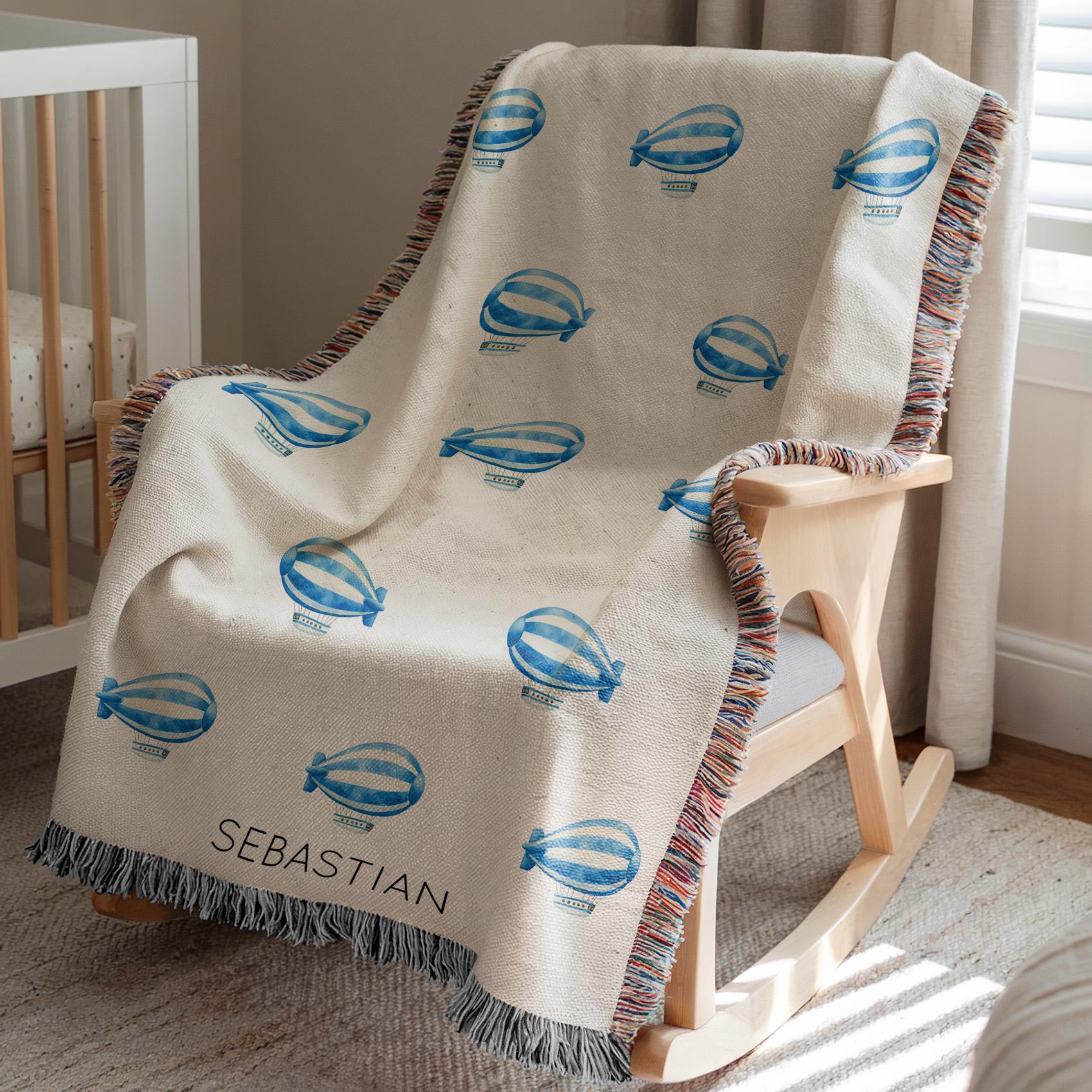 Personalized Blimp Baby Blanket, Custom Name Zeppelin Throw, Blue ...