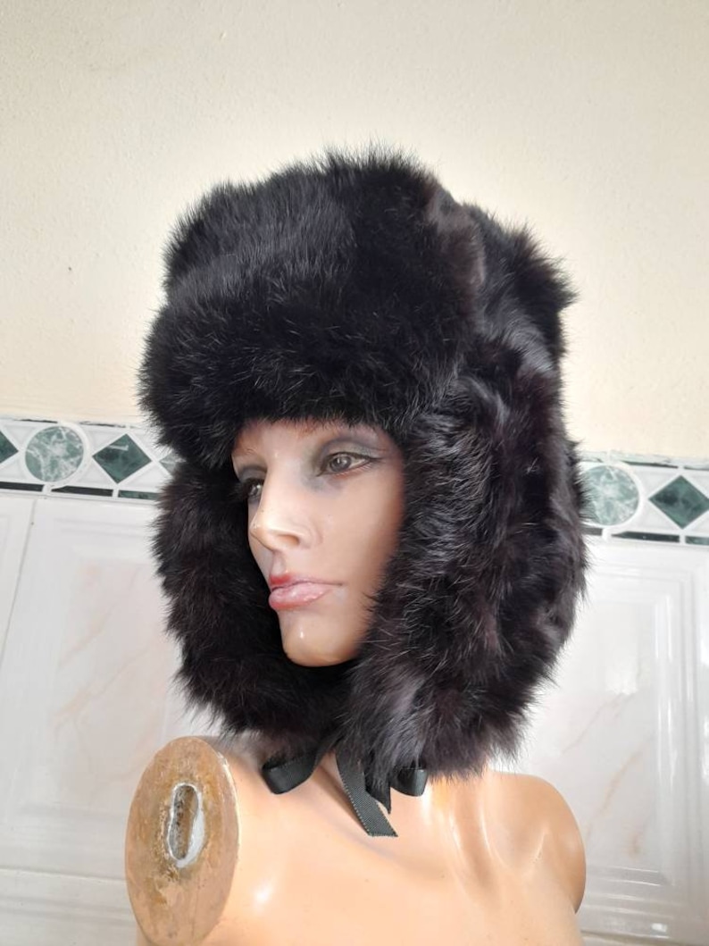 Vintage 60's Luxurious Black Fur Trapper Hat With Ear - Etsy